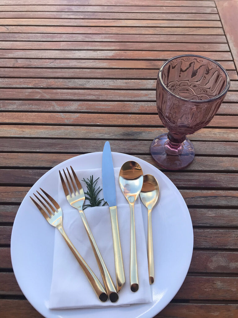 Capri Gold Flatware Setting - Loulu Palm Event Equipment Rental