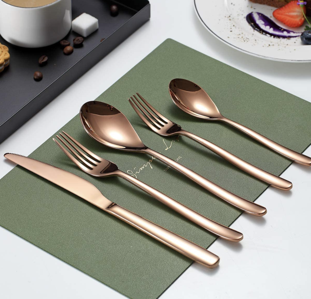Pāʻina Rose Gold Flatware - Loulu Palm Event Equipment Rental