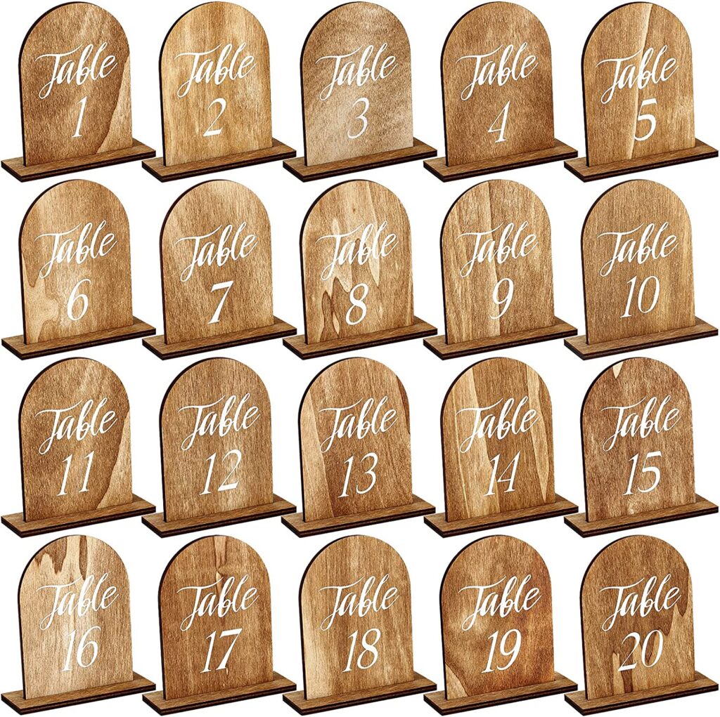 Kona Arched Wooden Script Table Numbers - Loulu Palm Event Equipment Rental