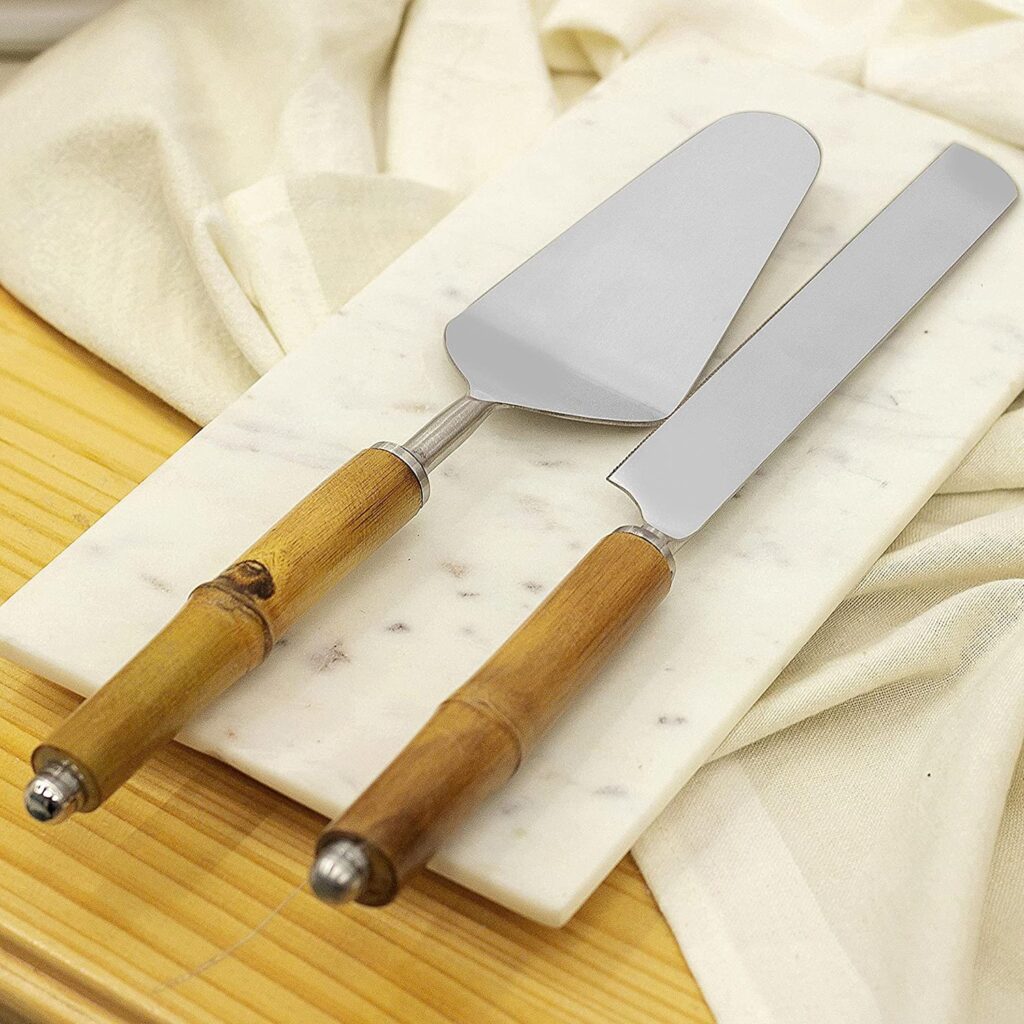 Bamboo Cake Knife and Server set - Loulu Palm Event Equipment Rental